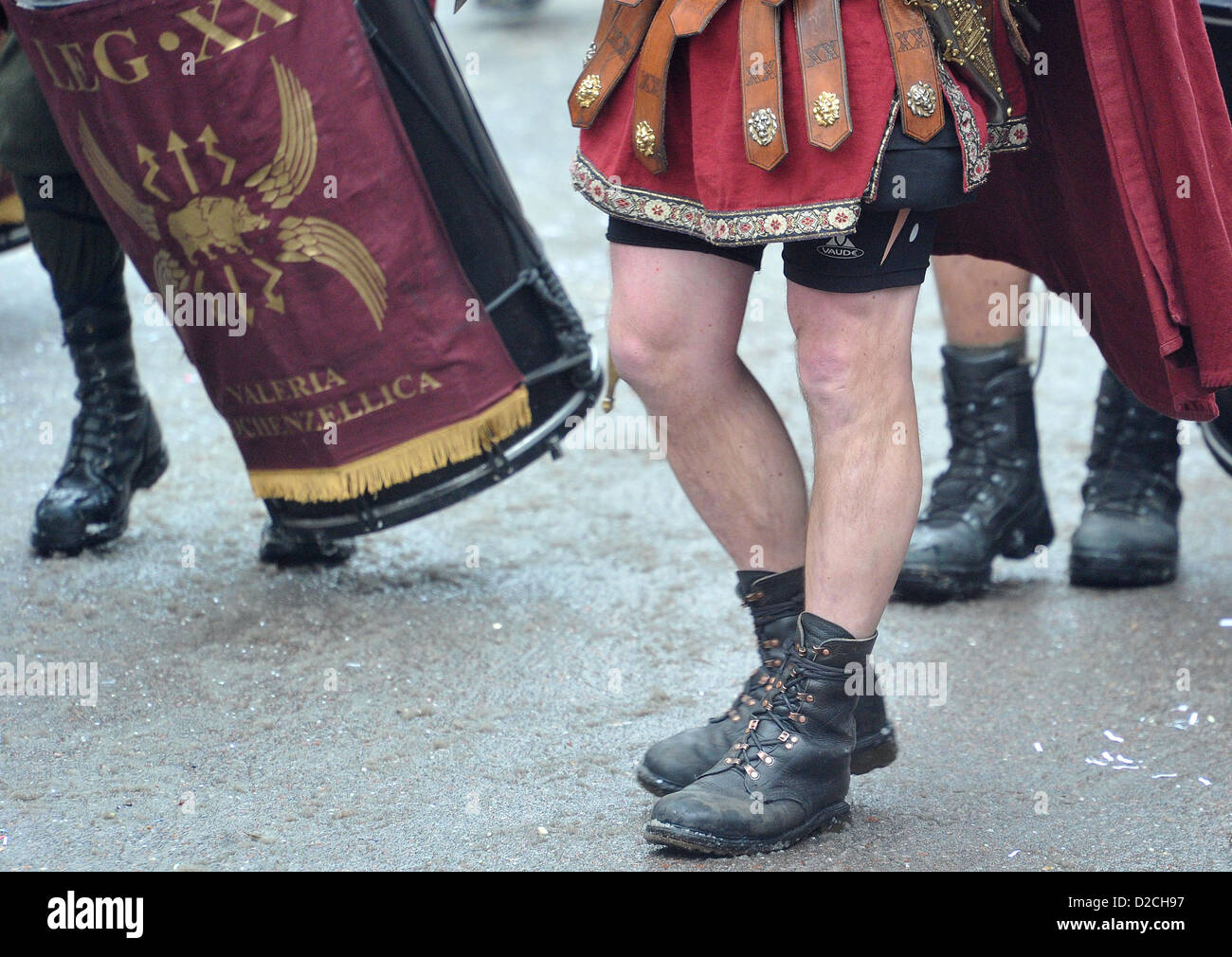 Winter fools dressed as ancient Roman troopers march during a ...