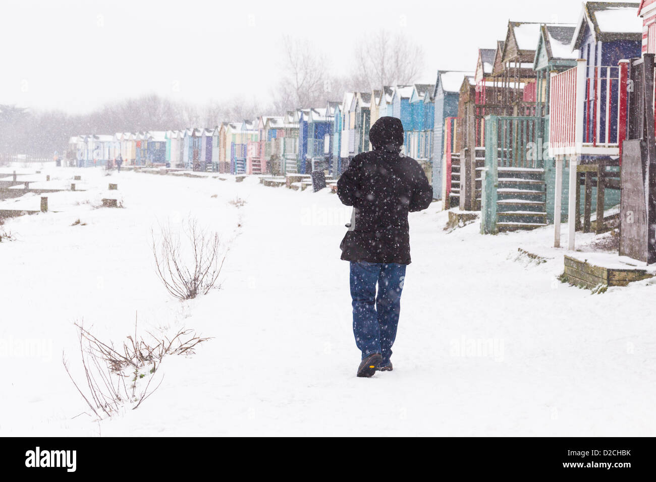 Kent beach huts snow hi-res stock photography and images - Alamy