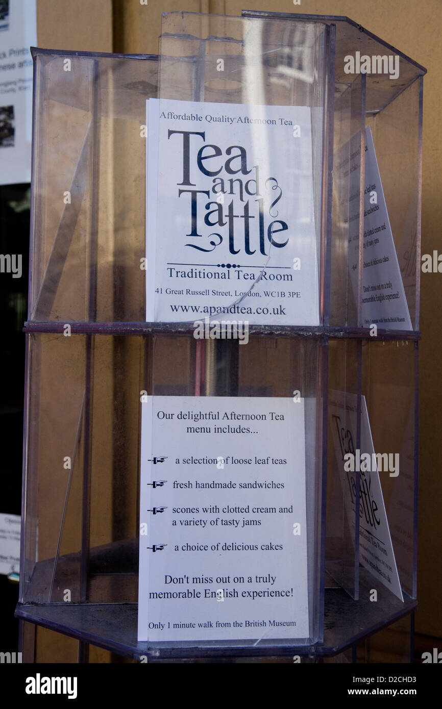 A quirky menu for tea and gossip in London's Bloomsbury Stock Photo - Alamy