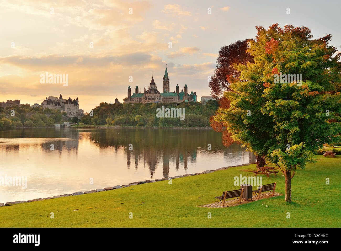 Ottawa city skyline at sunrise in the morning park view over river ...