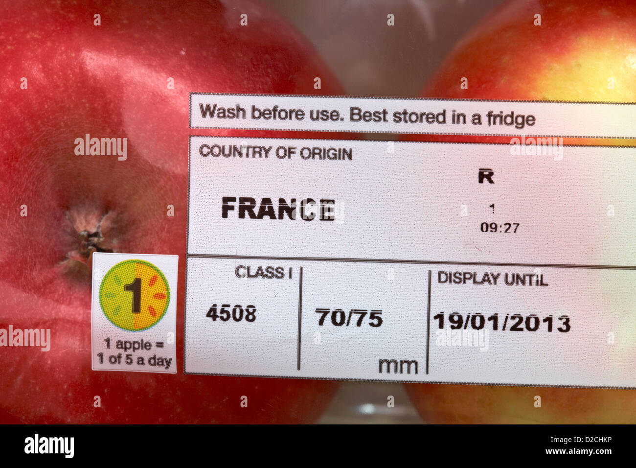 information of pack of apples country of origin France, display until ...