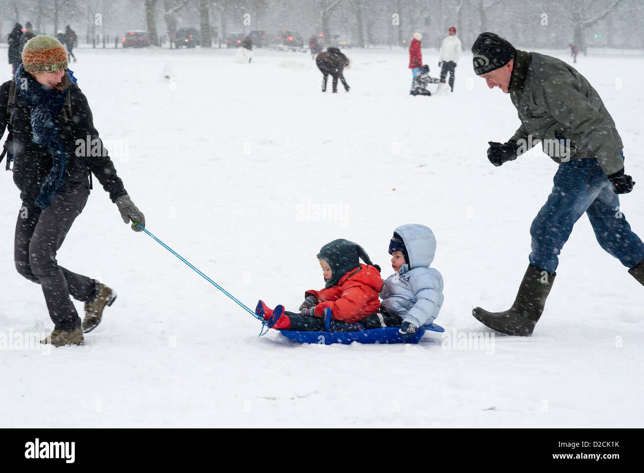 The snow falls in the Clapham Common area and the toboggans are out in ...