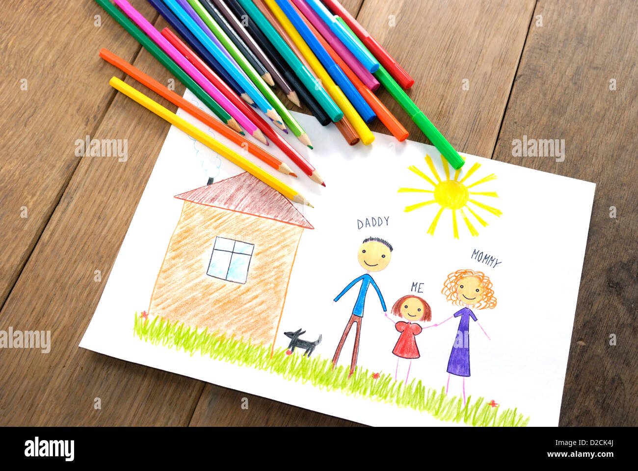 Children drawing house family hi-res stock photography and images - Alamy