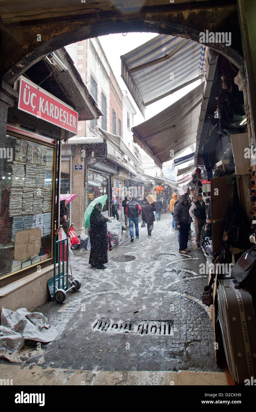 ISTANBUL TURKEY - Snow falling out of the Grand Bazaar Kapali Carsi ...