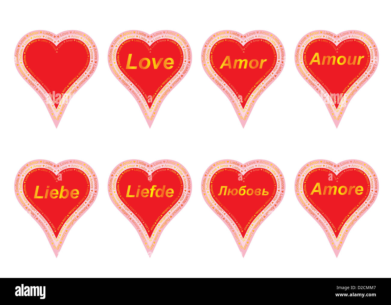 set of valentines with word love in several languages Stock Photo - Alamy