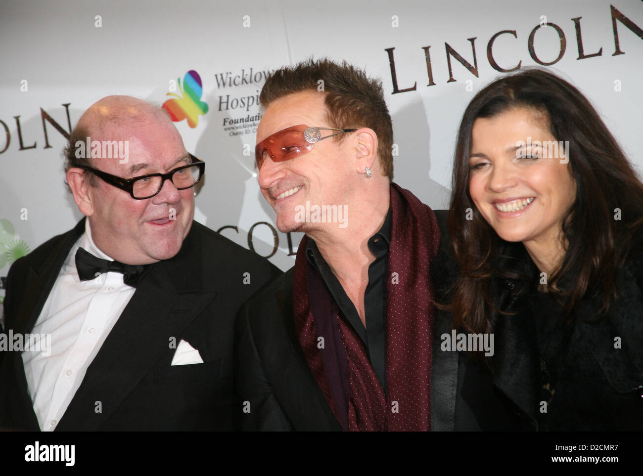 Paul McGuinness, Bono, Ali Hewson, at the Lincoln film premiere Savoy ...
