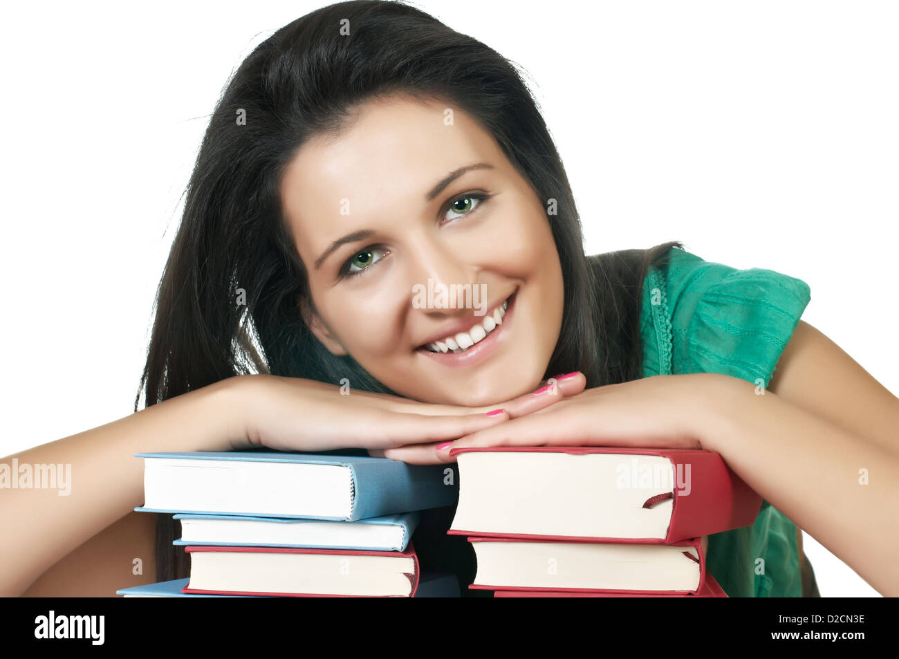 Portrait of happy beautiful student with books Stock Photo - Alamy