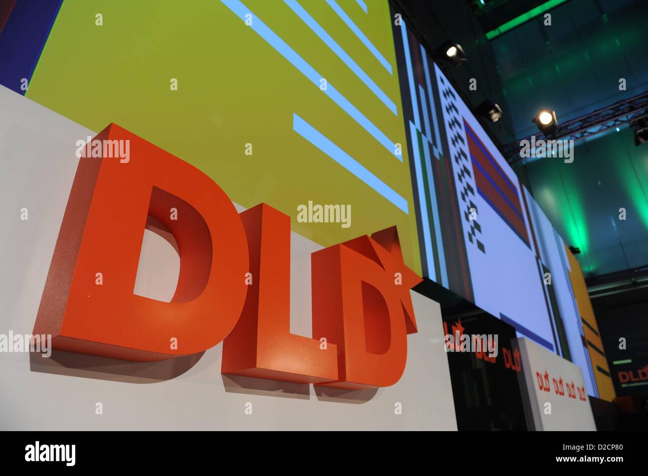 MUNICH/GERMANY - JANUARY 20: The podium with a DLD-Logo during the ...