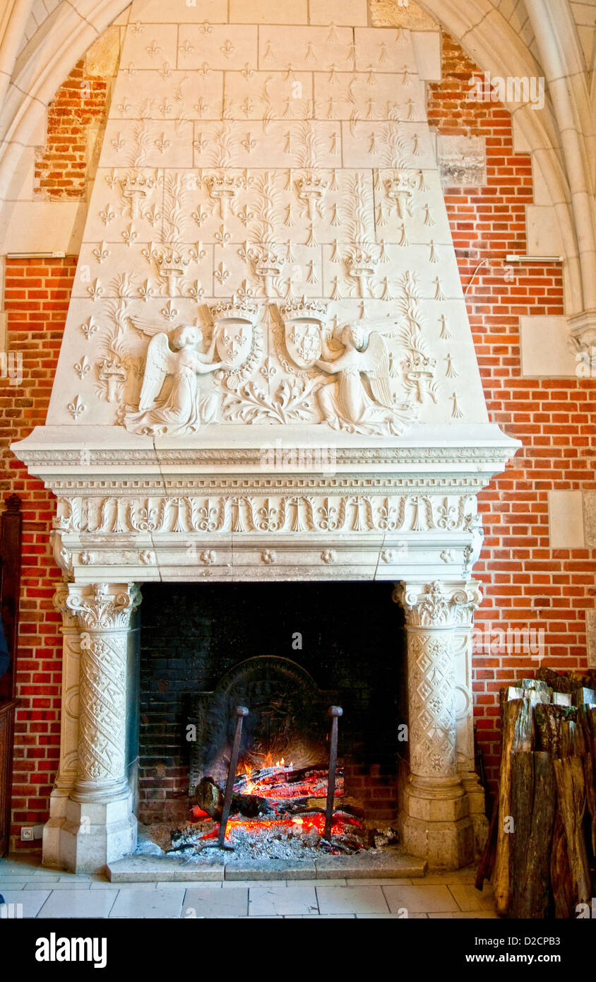 Royal ornate fireplace in Amboise castle at Loire valley, France Stock ...