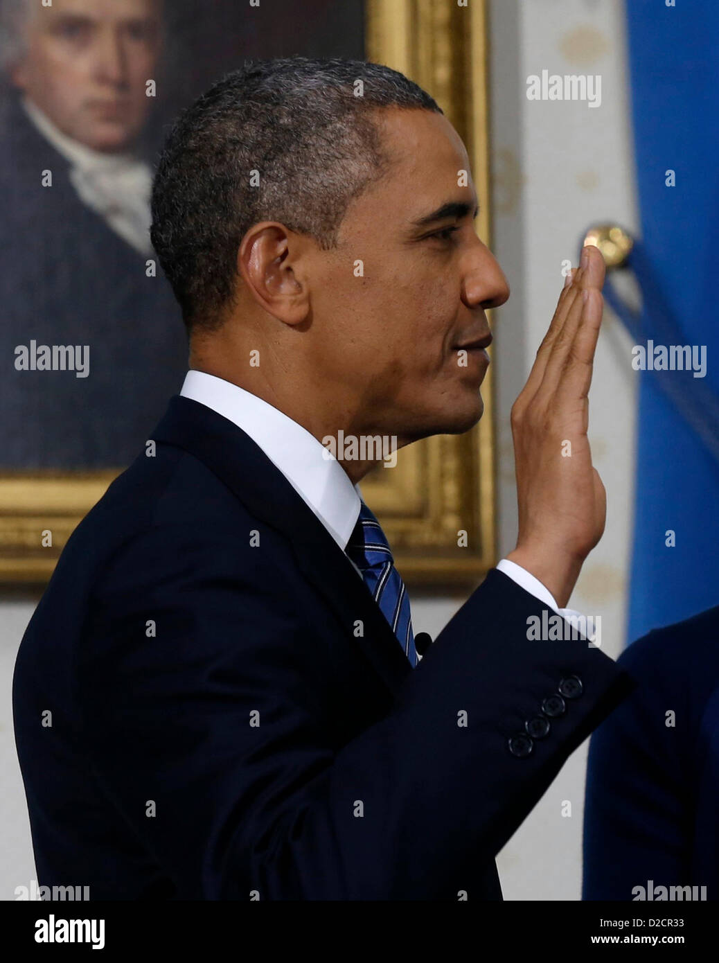 United States President Barack Obama takes the oath of office in front ...