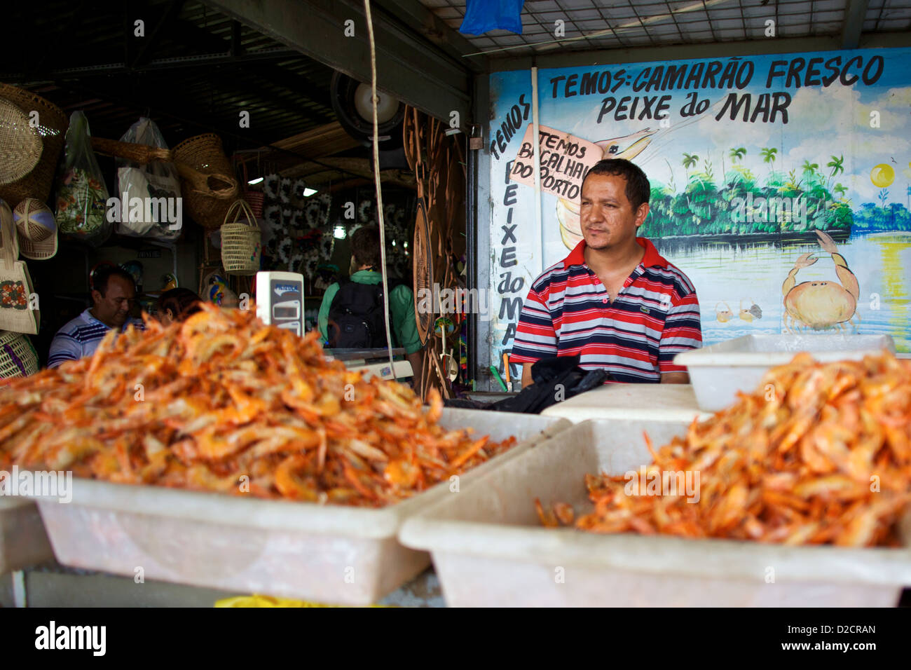 Seafood vendor at the Adolpho Lisboa Municipal Market in Manaus, Brazil ...