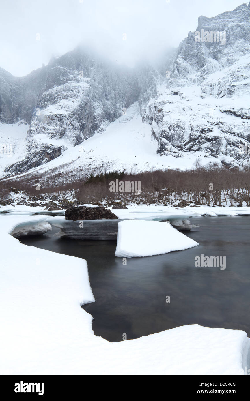 Winter landscape in Romsdalen with view towards the 3000 feet vertical ...
