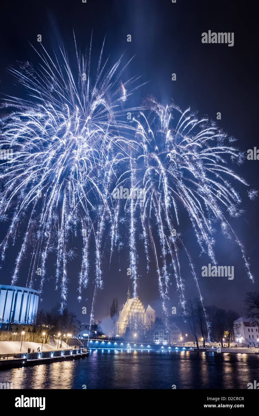 Spectacular blue fireworks at night Stock Photo - Alamy
