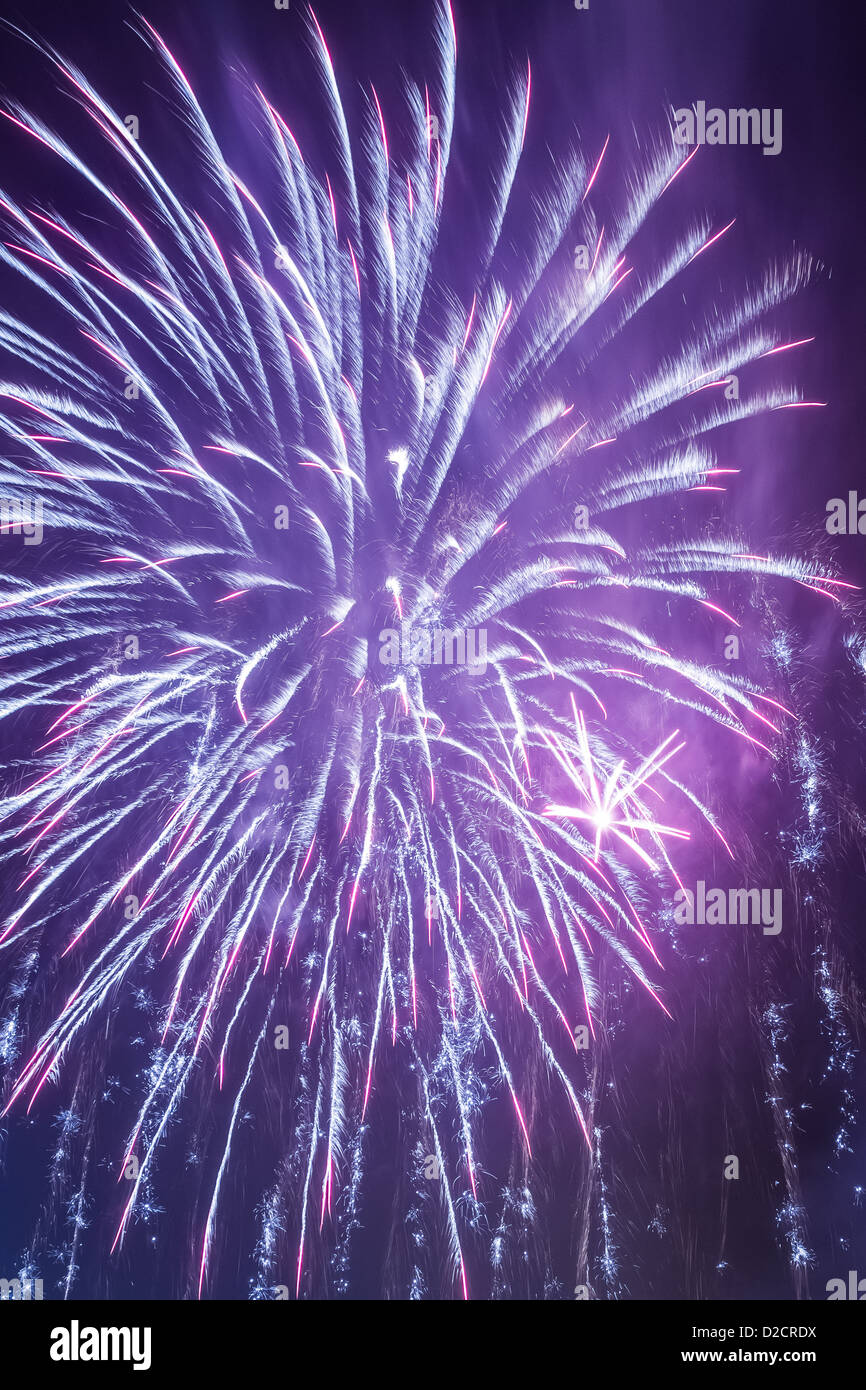 Red fireworks during the celebrations event at night Stock Photo - Alamy
