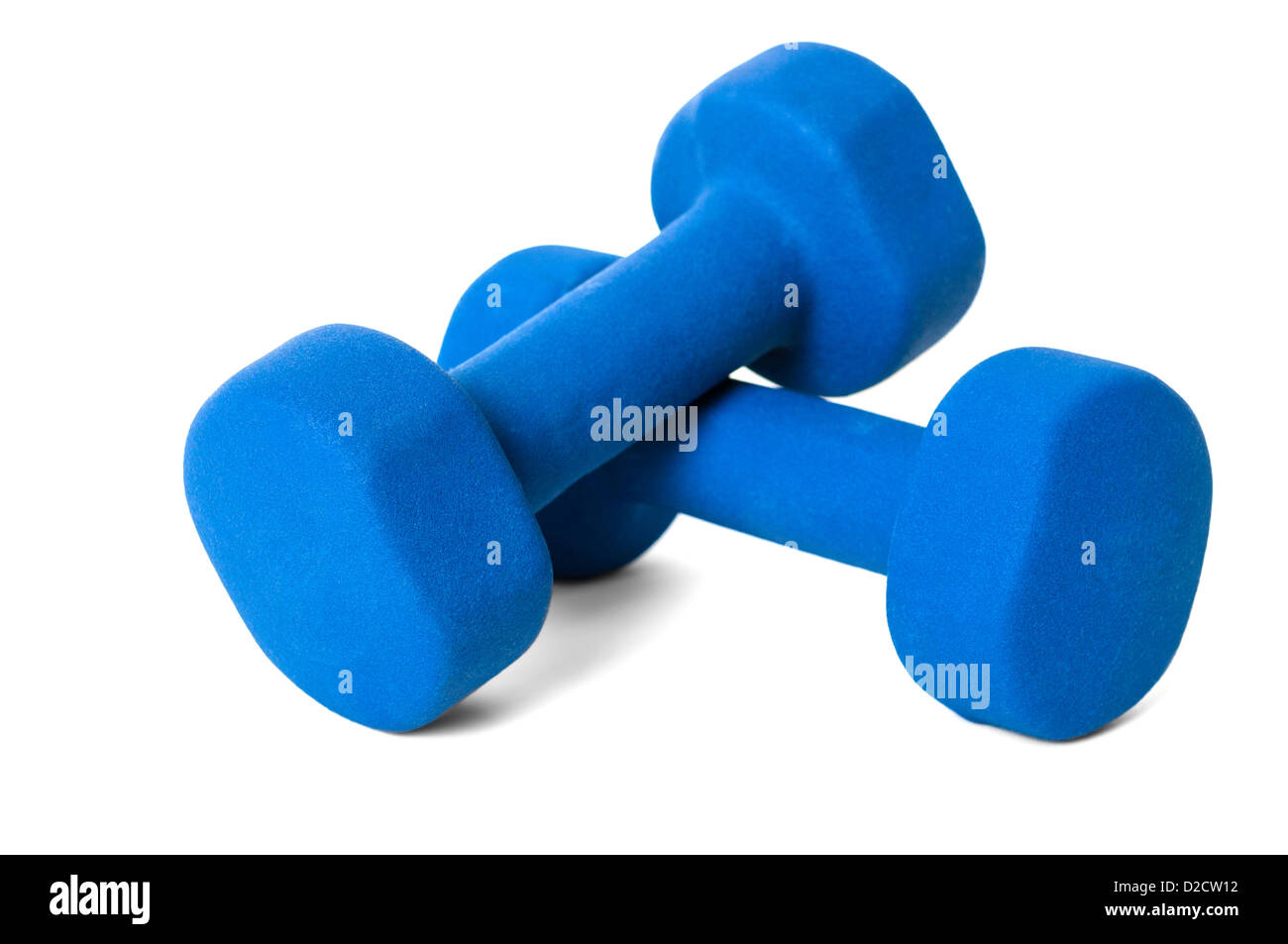 Blue dumbbell weights isolated on white with soft shadow Stock Photo ...