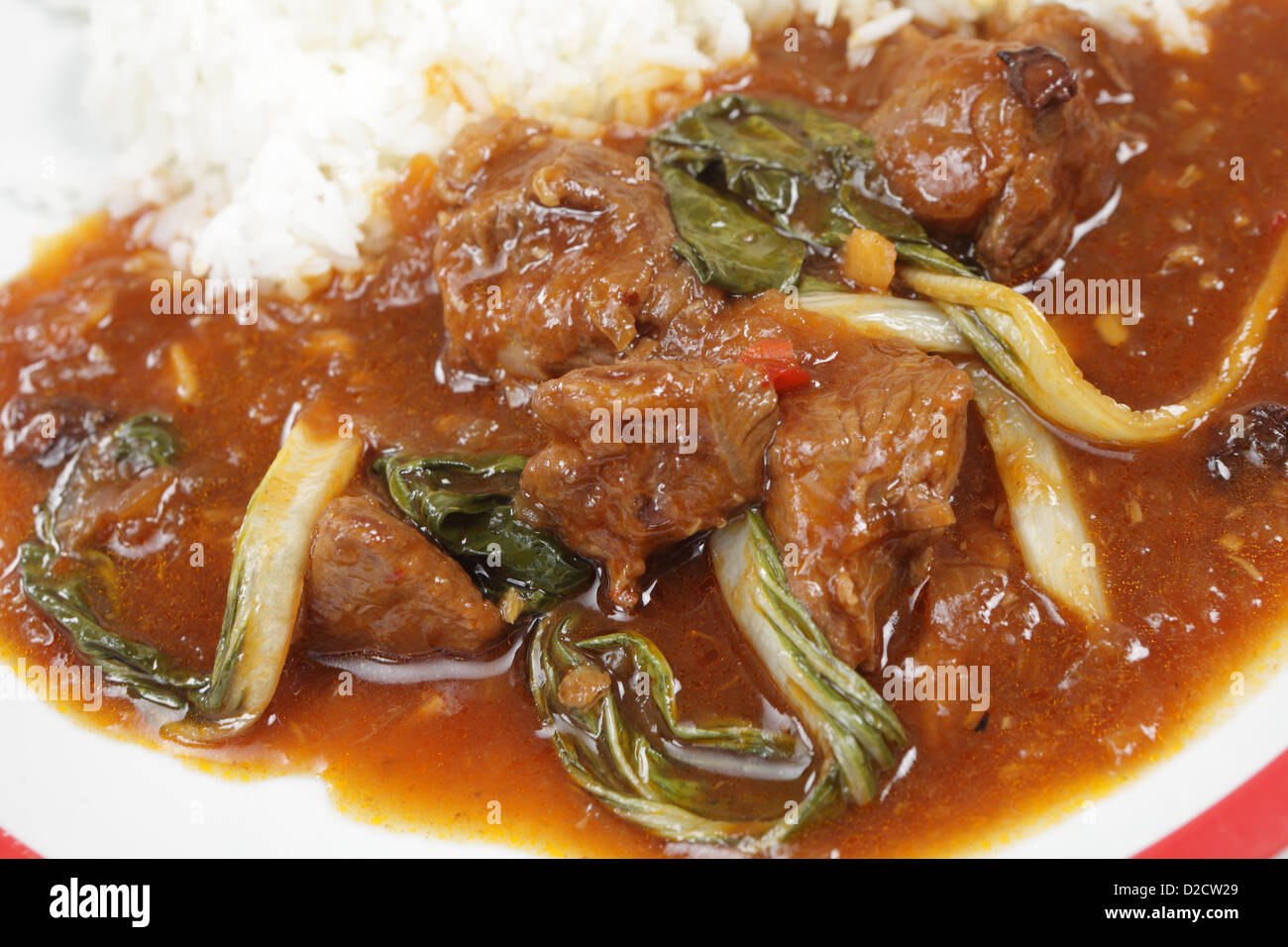 Lamb curried with anise and bok choi (pak soi) leaves, served with ...