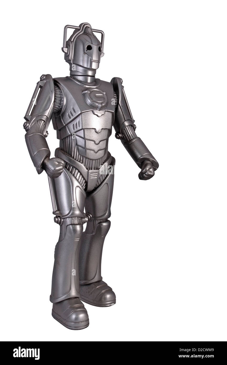 Cyberman Toy from the BBC programme Dr Who isolated on white background ...