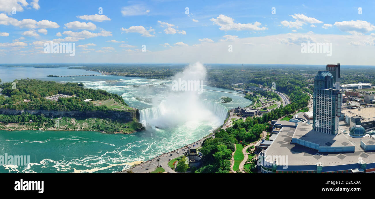 Horseshoe Falls aerial view panorama in the day with mist from Niagara ...