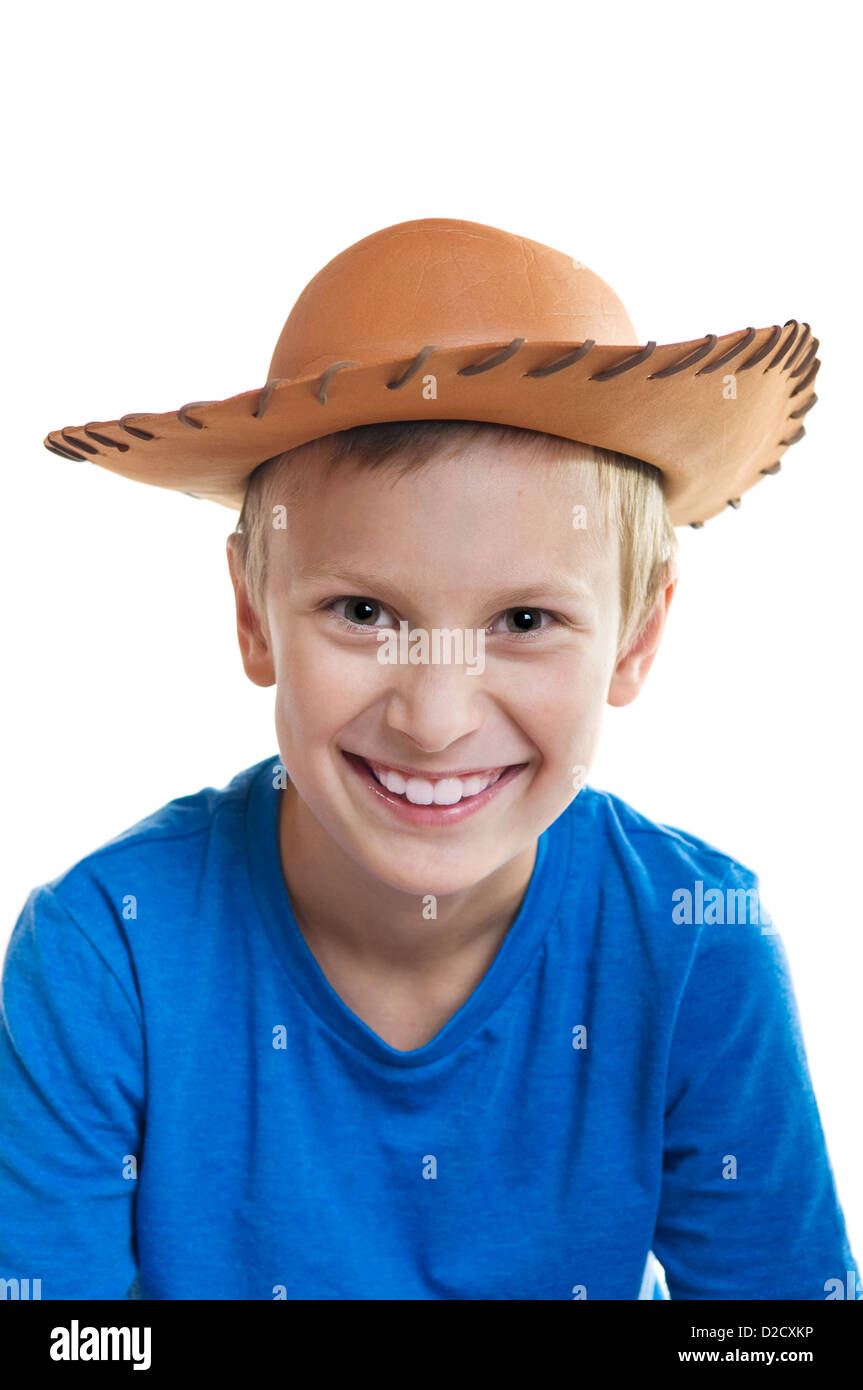 young smiling boy wearing cowboy hat Stock Photo - Alamy