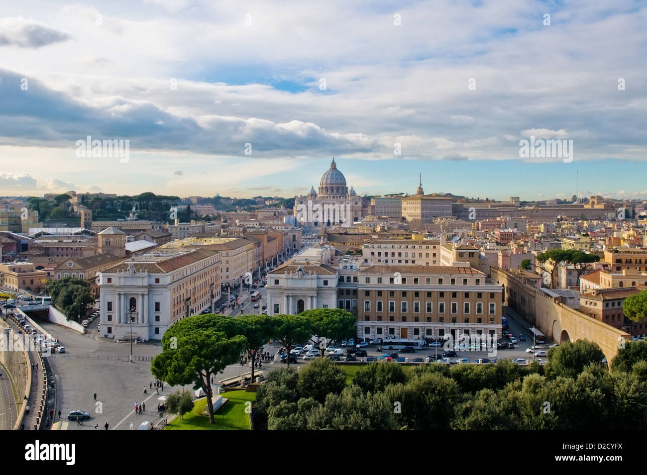 panorama of Rome, St.Peter cathedral, aerial view from Castel Sant ...