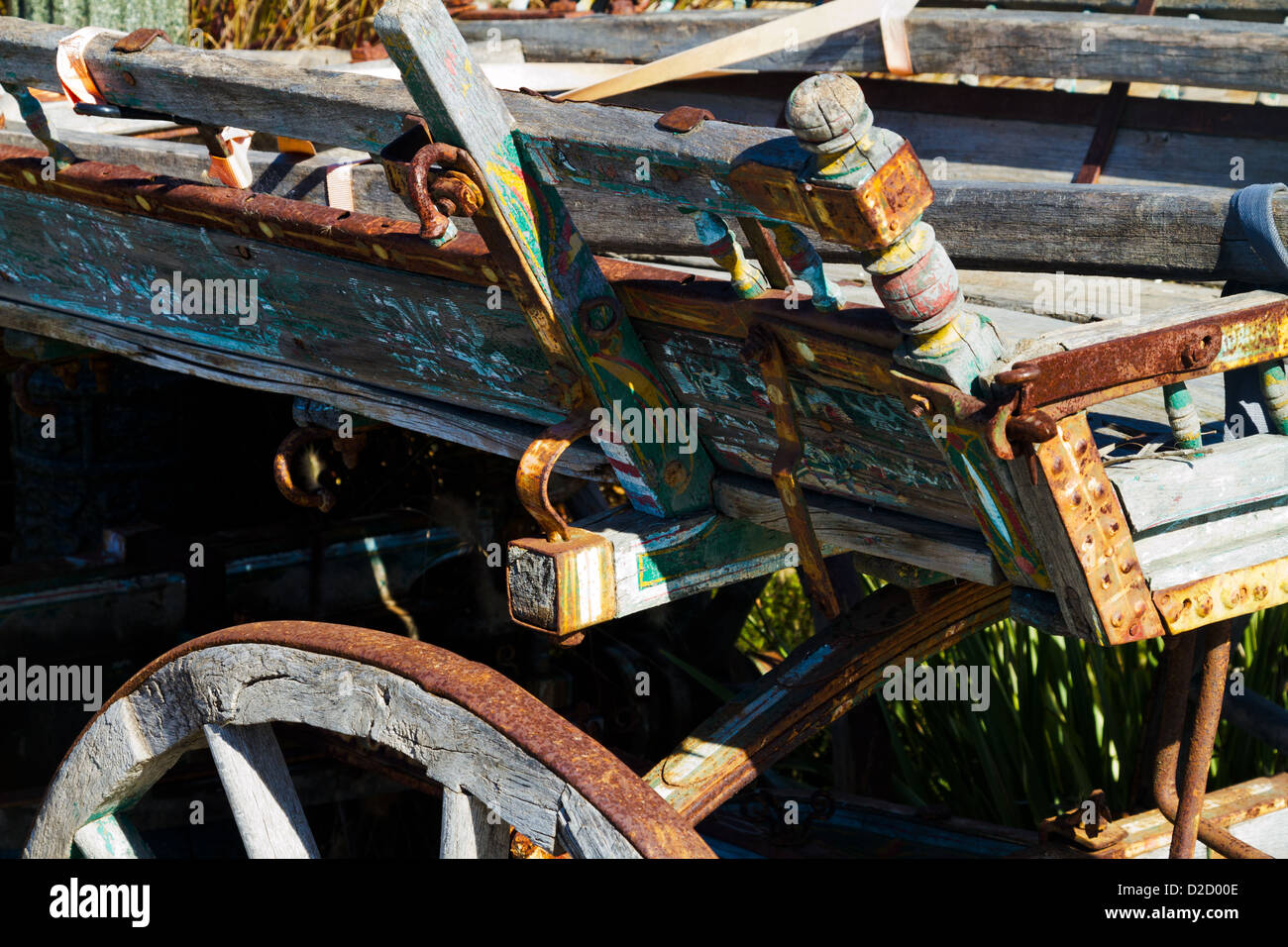 An antique painted wood wagon displayed in Summerland, California Stock ...