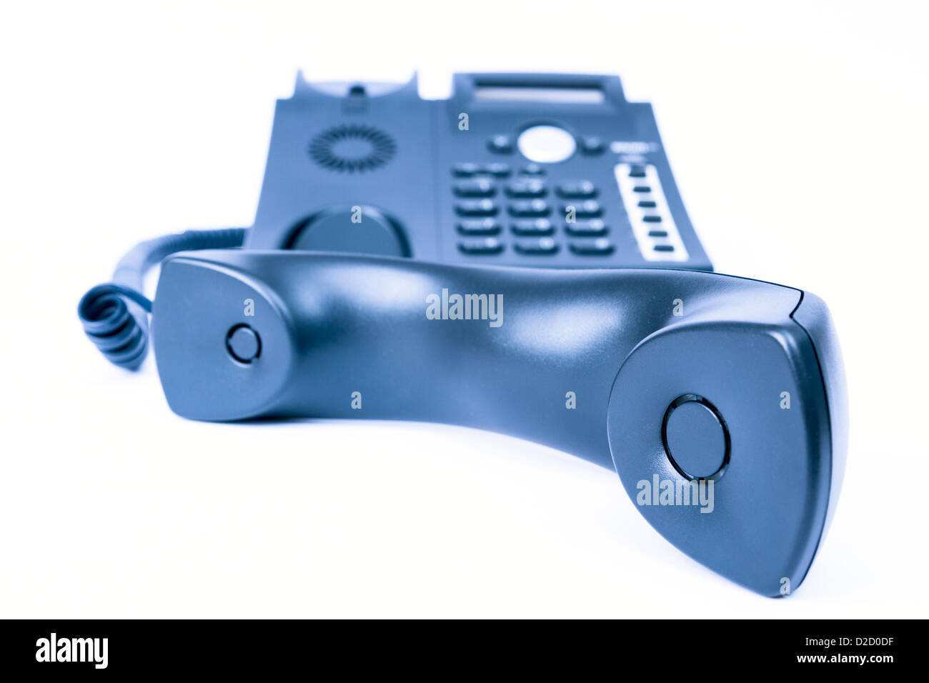 simple blue business phone on white background. telephone receiver in ...