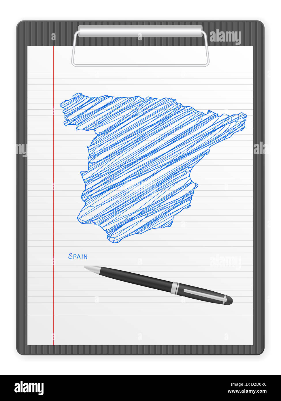 Clipboard with Spain drawing map. Vector illustration Stock Photo - Alamy