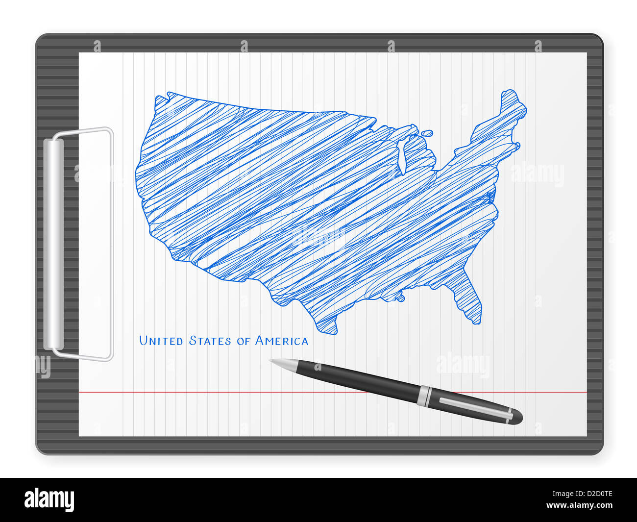 Clipboard with USA drawing map. Vector illustration Stock Photo - Alamy