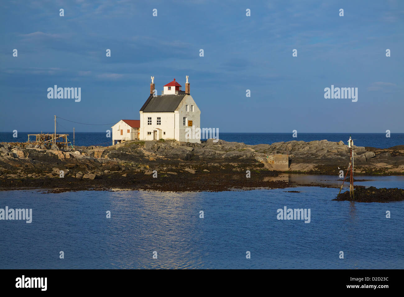 Old lighthouse building in Sorland on Lofoten islands in Norway Stock ...