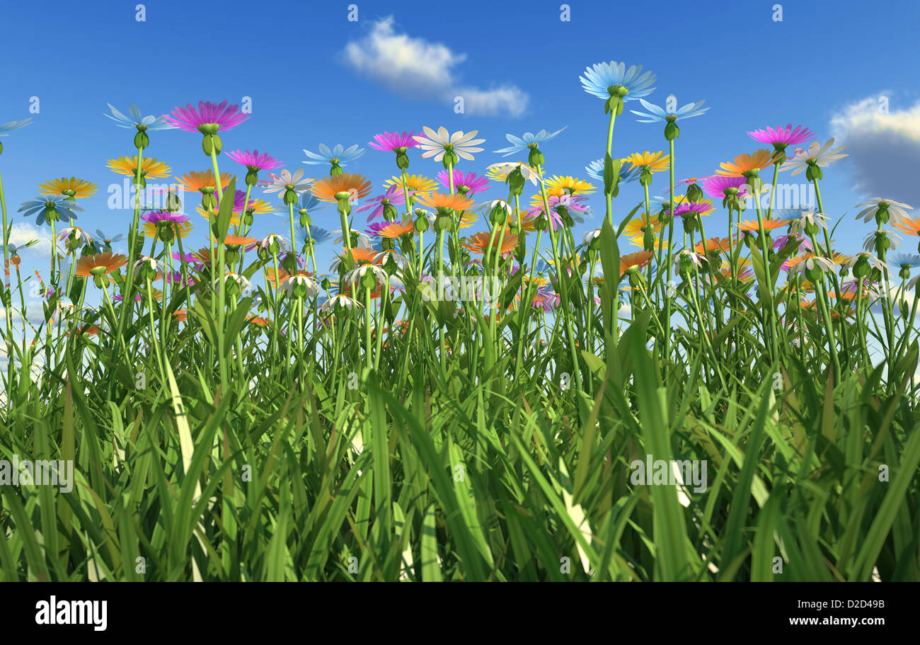 Wildflower meadow computer artwork Stock Photo - Alamy