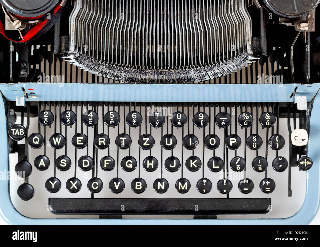 retro typewriter close up with detail of keys and letters mechanism ...