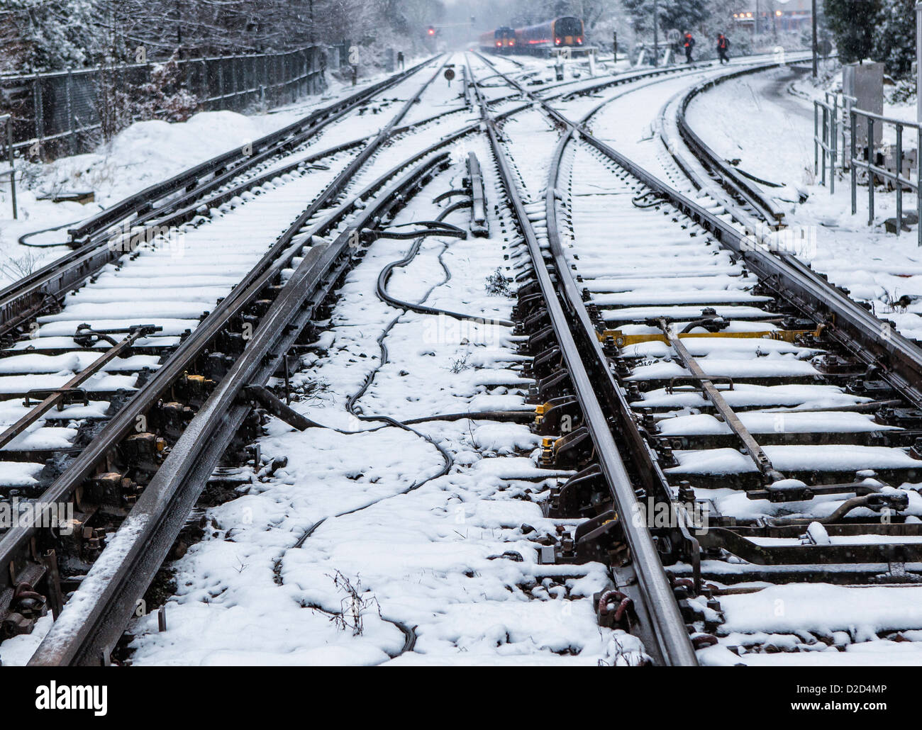 Snow covered railway lines at the Strawberry Hill Rail Station after a ...