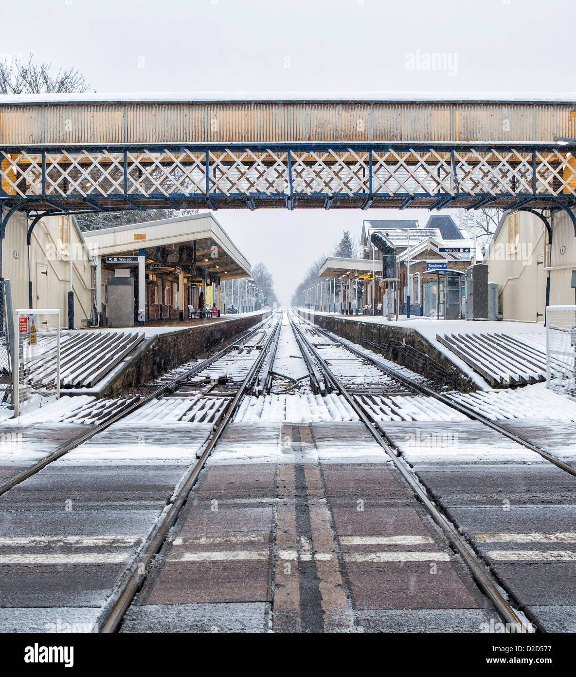 Empty Platforms, rail tracks and pedestrian bridge of the Strawberry ...