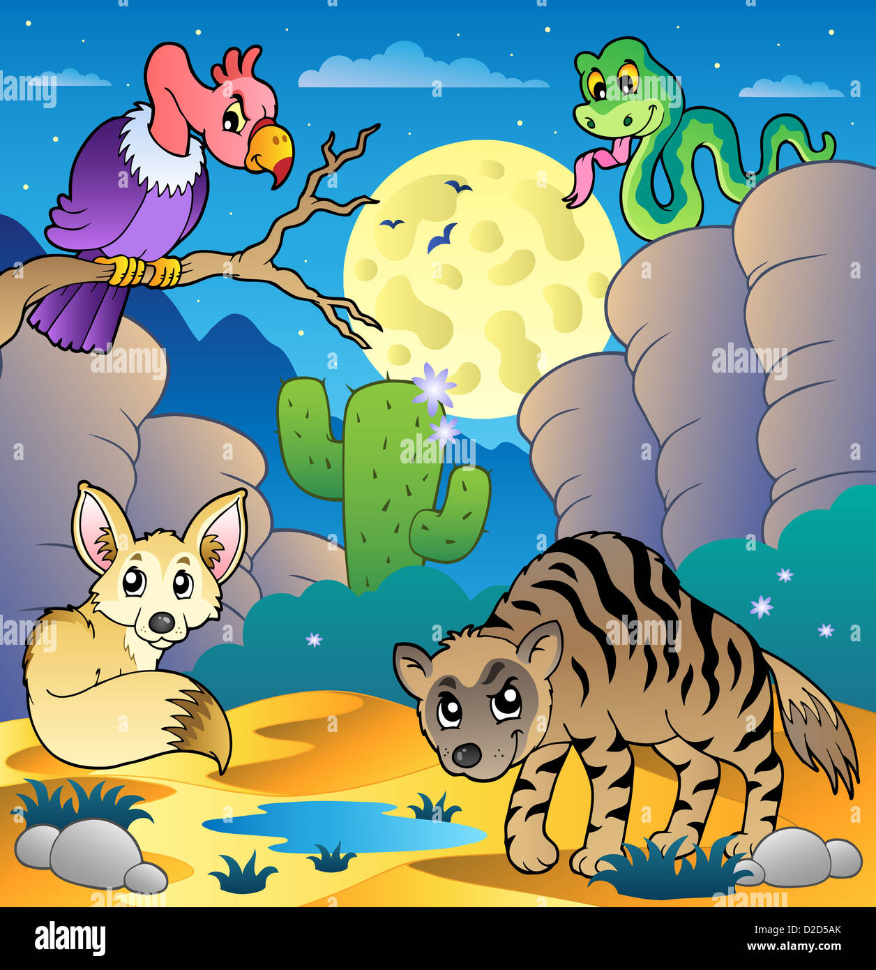 Desert scene with various animals 2 - picture illustration Stock Photo ...