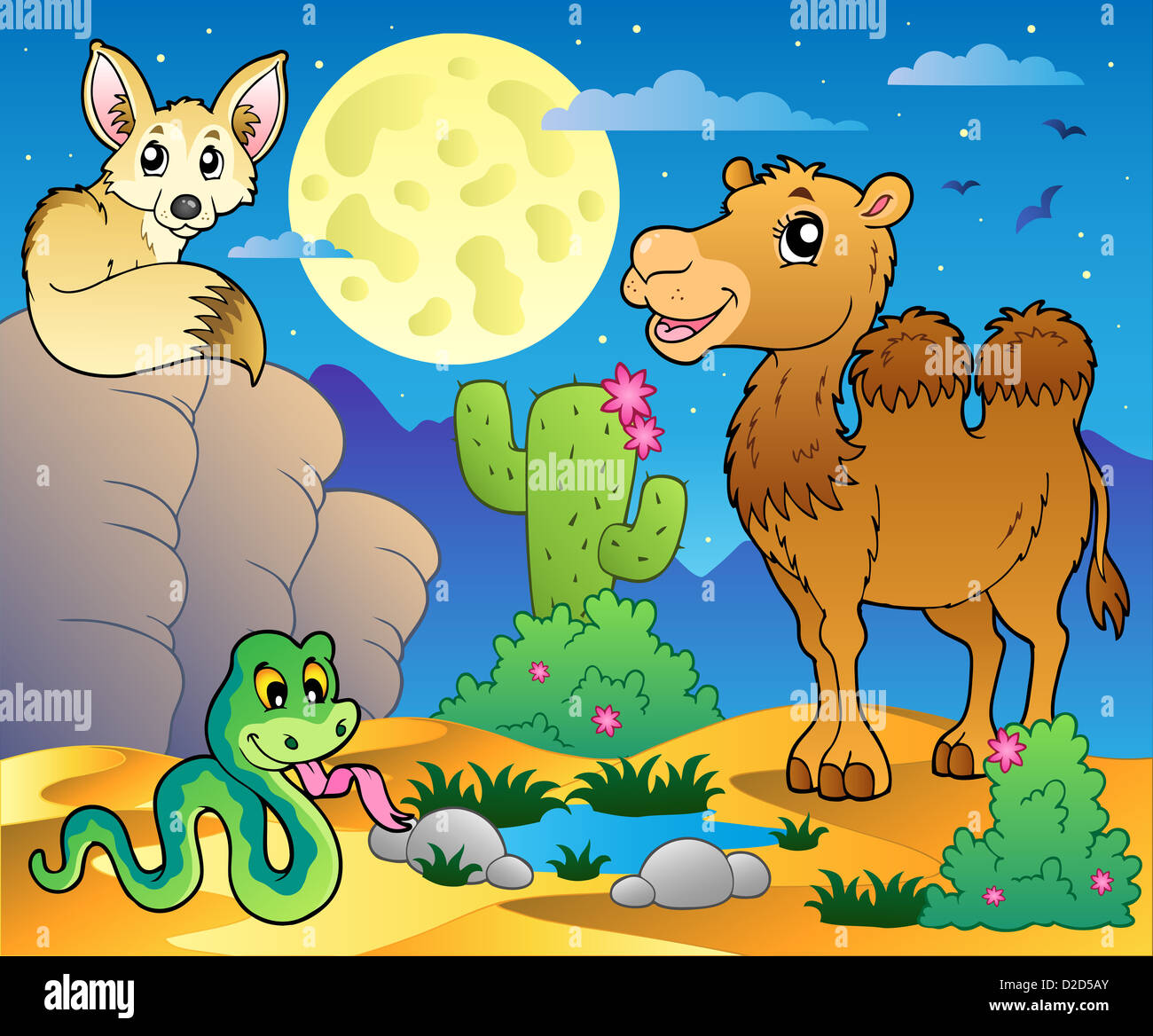 Desert scene with various animals 3 - picture illustration Stock Photo ...