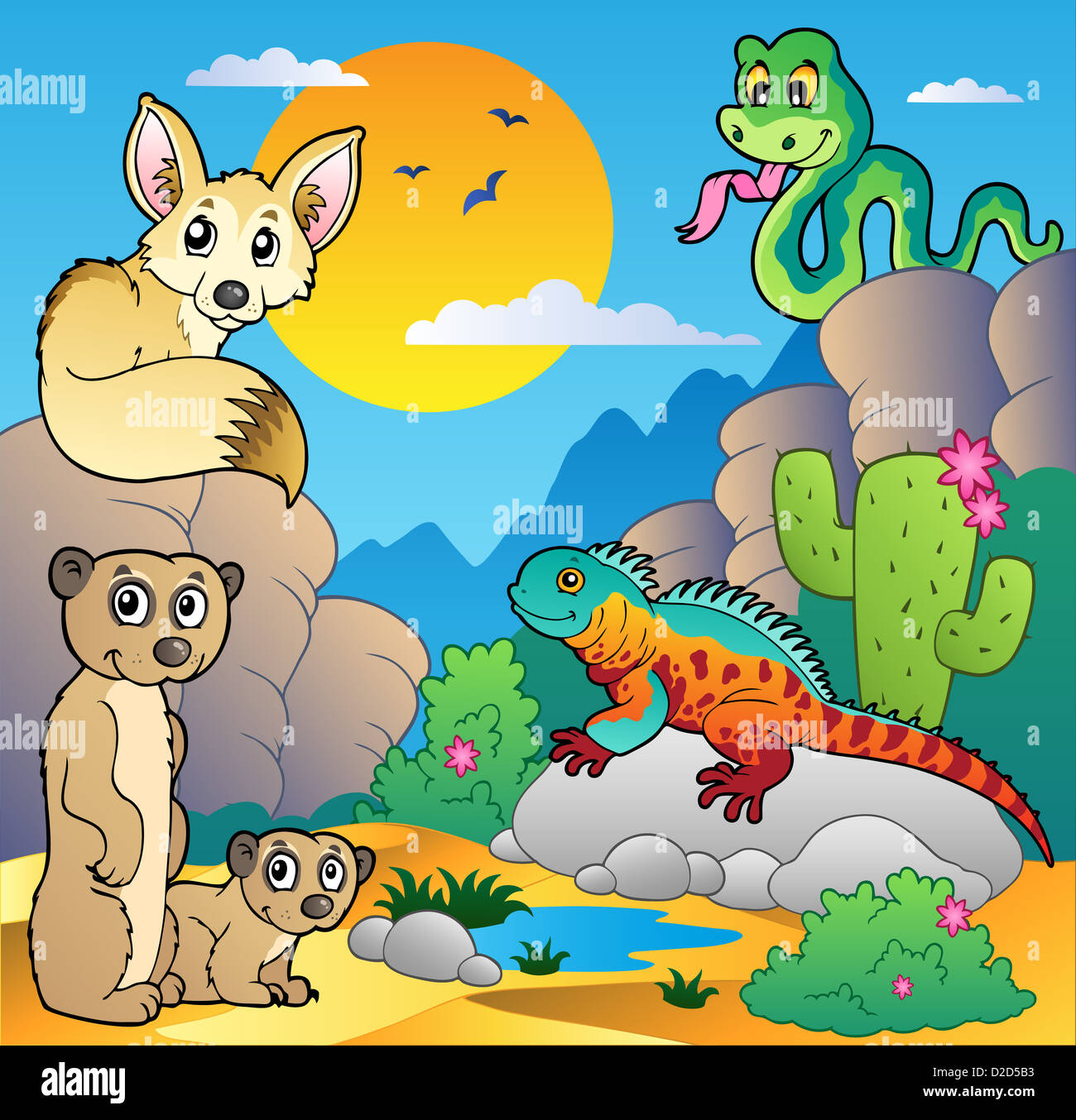 Desert scene with various animals 4 - picture illustration Stock Photo ...