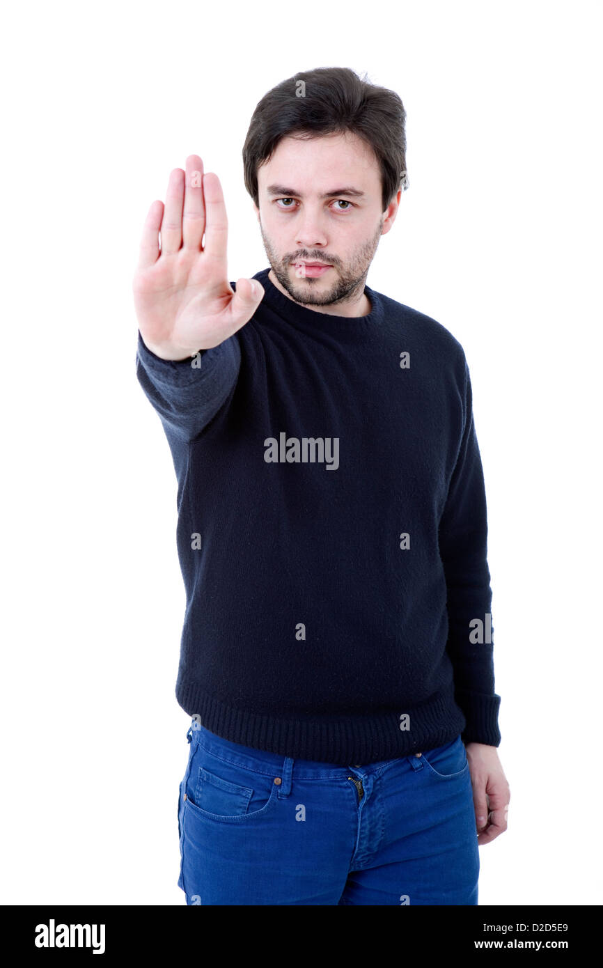 young man making stop with his hand, isolated Stock Photo - Alamy