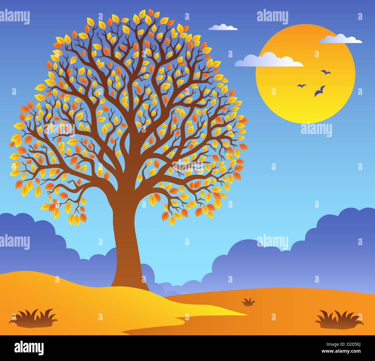 Scenery with leafy tree 2 - picture illustration Stock Photo - Alamy