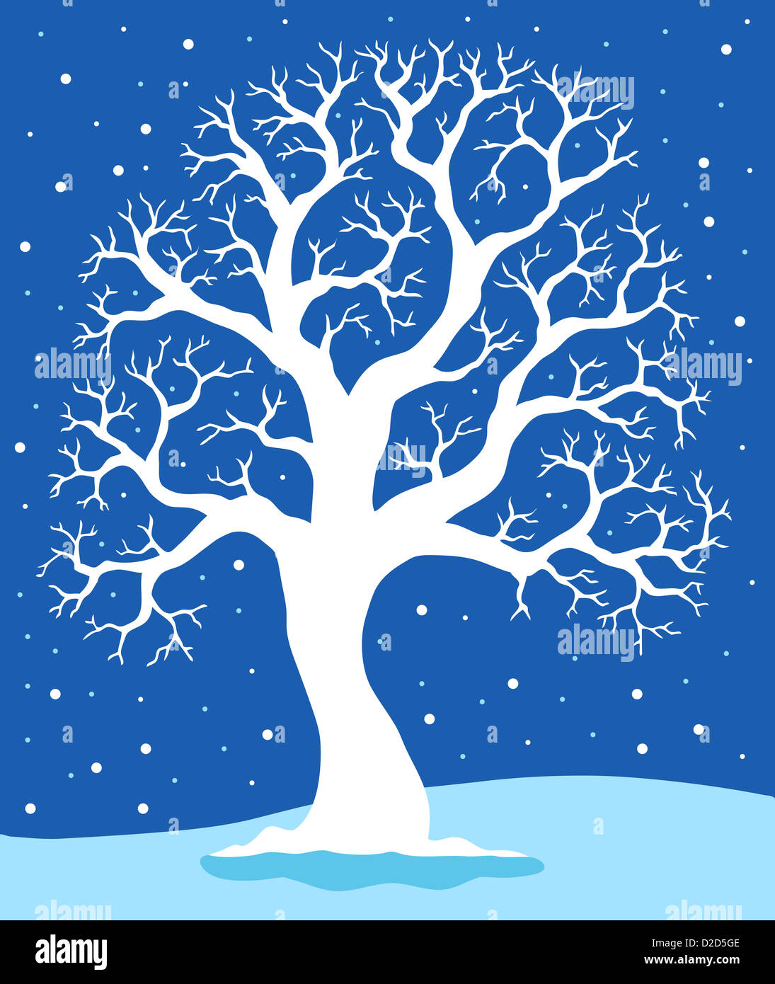 White tree on blue background 1 - picture illustration Stock Photo - Alamy