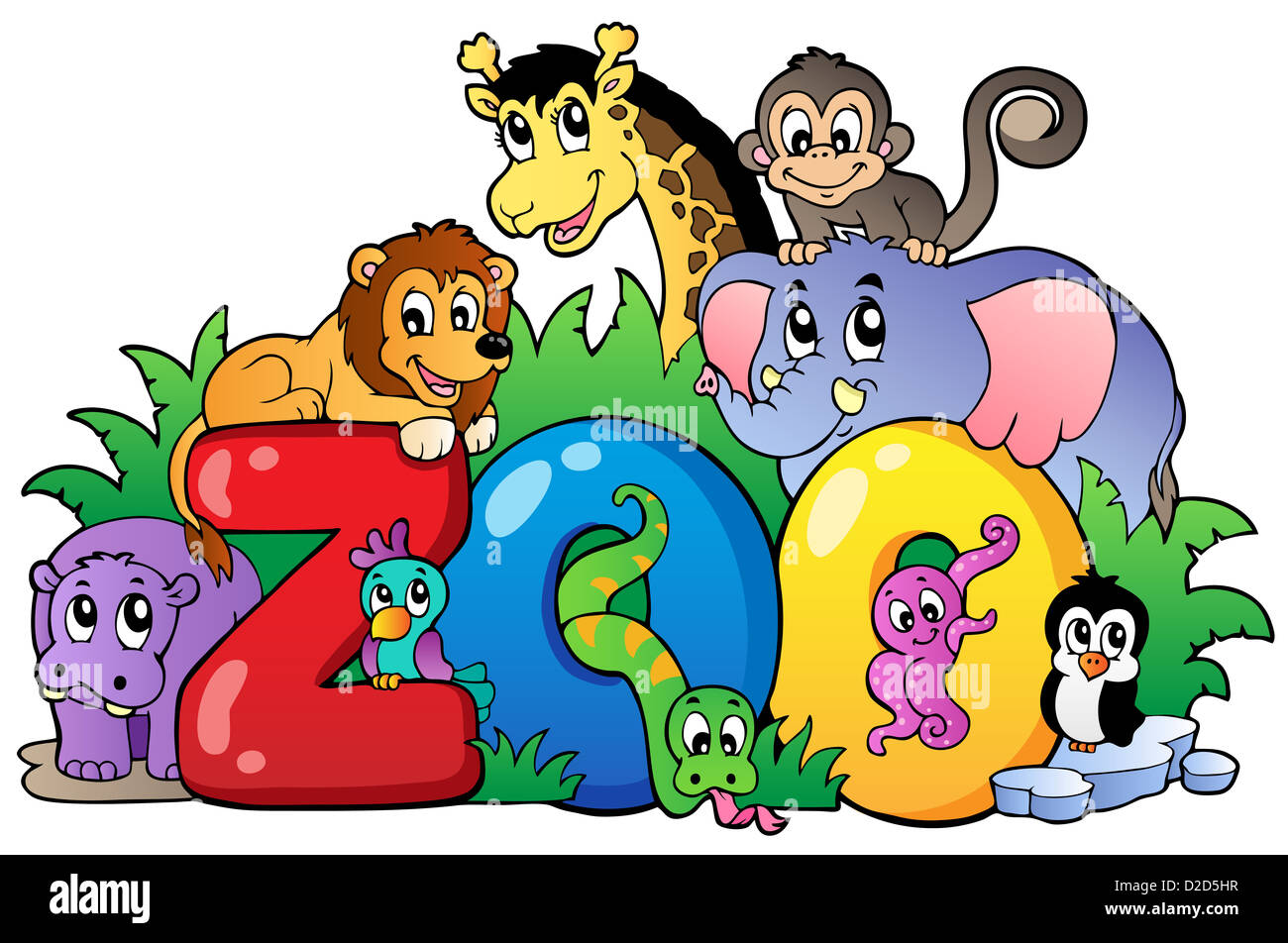 Zoo sign with various animals - picture illustration Stock Photo - Alamy