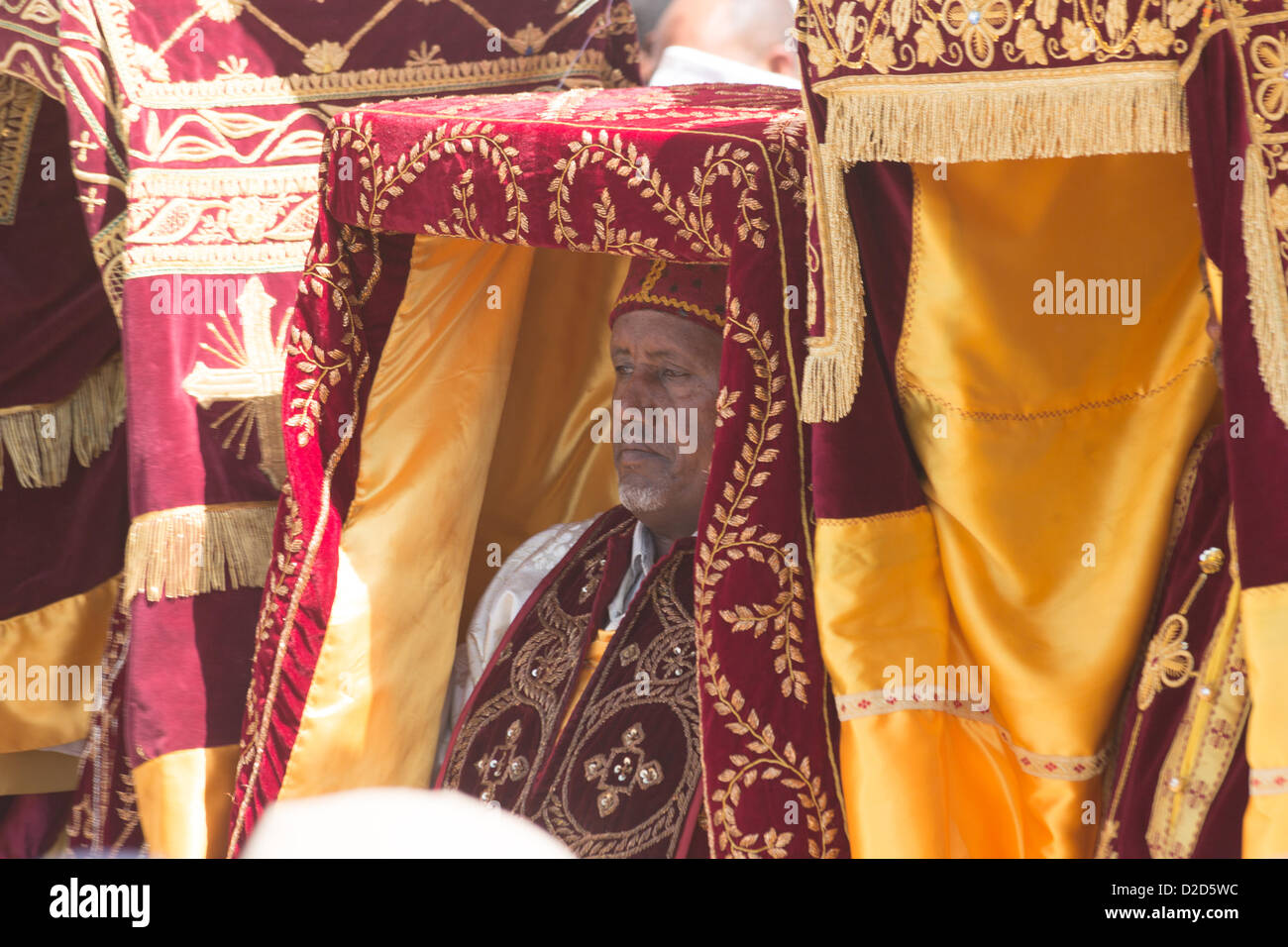 ADDIS ABABA, ETHIOPIA– JANUARY 19: Priests carry the Tabot, a model of ...