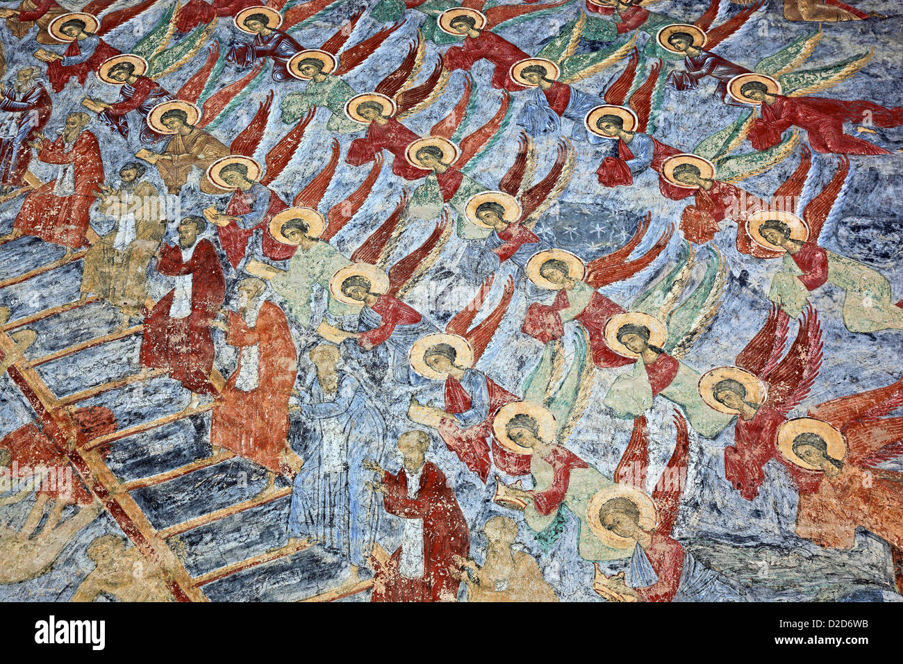 Wallpainting Jacob's Ladder, Heaven ladder. Sucevita Monastery is an ...