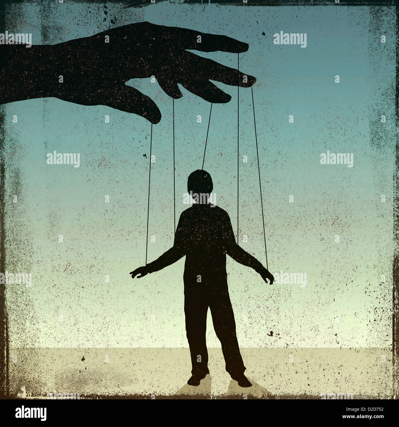 A silhouetted man being controlled by a puppeteer Stock Photo - Alamy