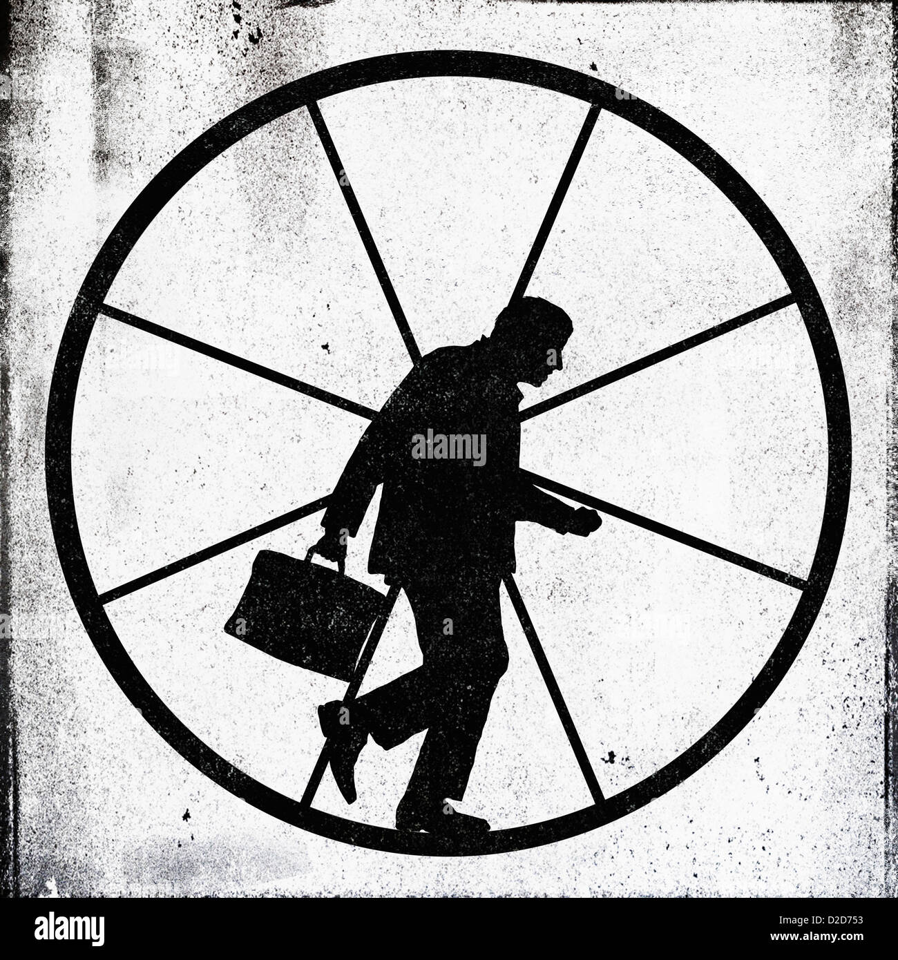 A tired looking businessman jogging on an exercise wheel Stock Photo ...