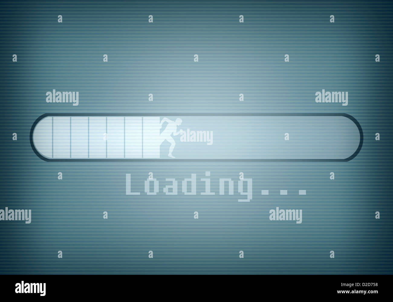 A computer message showing a loading bar and a silhouetted man running ...