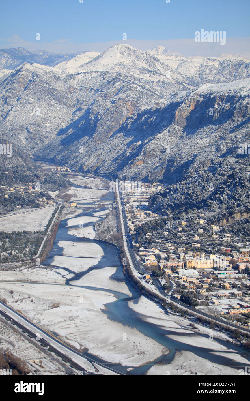 Aerial view of the Var valley under the snow Stock Photo - Alamy