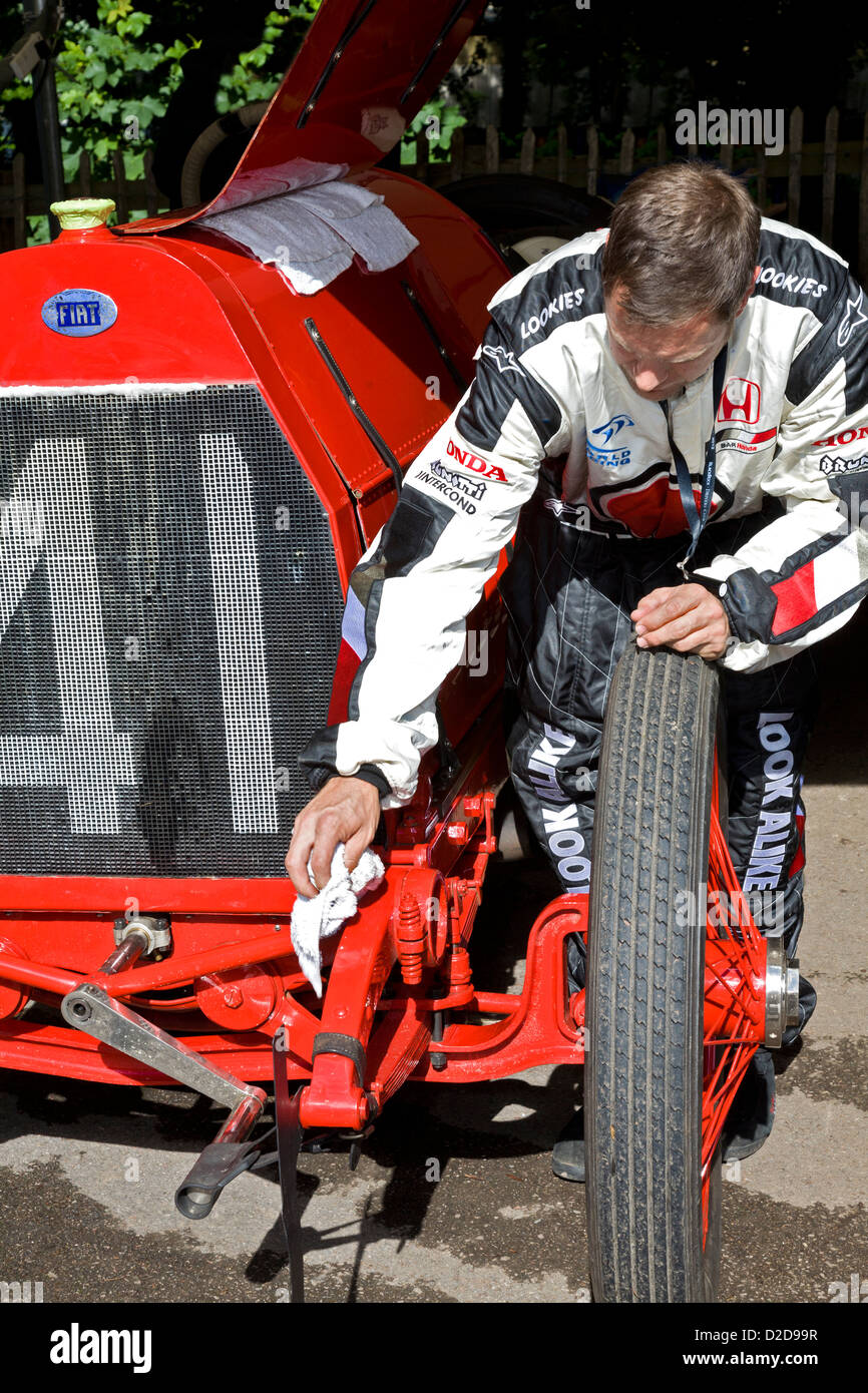 1911 Fiat S74 GP gets a last minute polish in the paddock at the 2012 ...