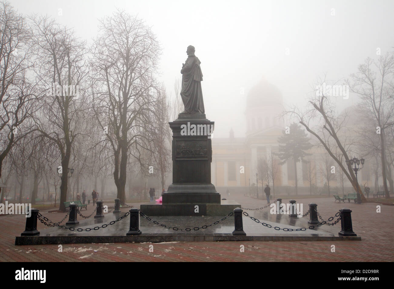 Bronze monument to the prince Michael Vorontsov in a fog, Odessa ...
