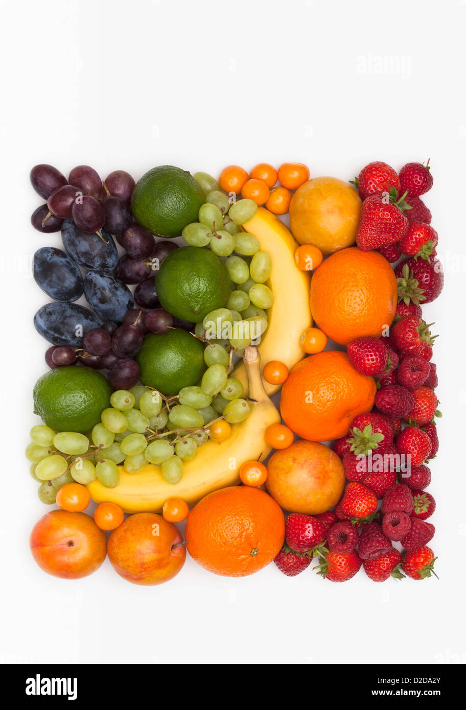 Various fresh fruits arranged into the shape of square Stock Photo - Alamy