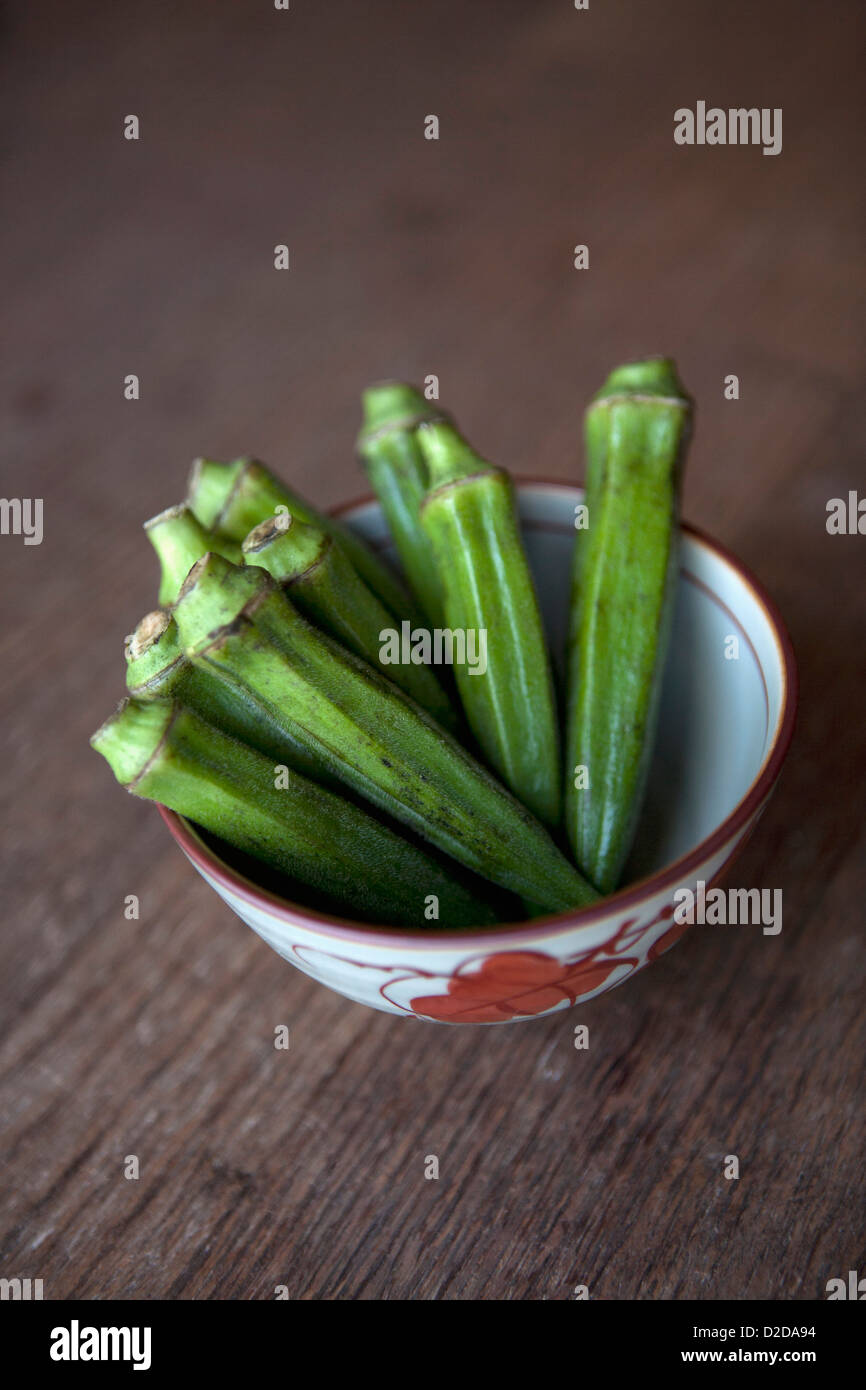 Okra in bowl close hi-res stock photography and images - Alamy